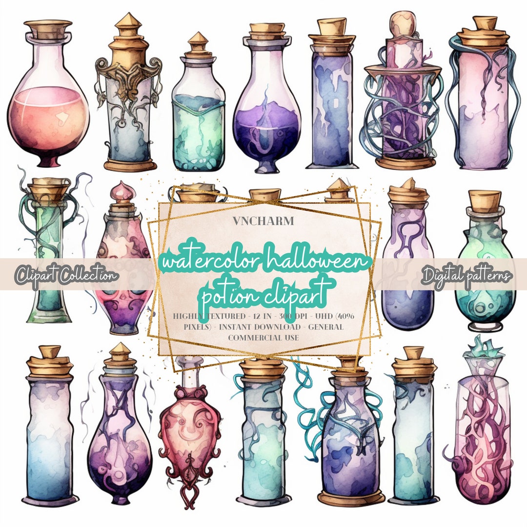 50 Watercolor Halloween Potion Clipart Etsy Clipart - Etsy