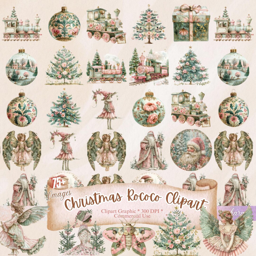 75 Rococo Christmas Clipart Xmas Bundle Sublimation Christmas Snowman ...