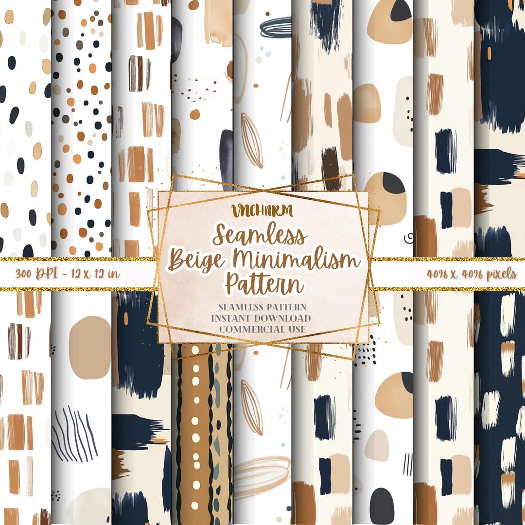 20+ Seamless Beige Digital Papers | Dots, Paint Brush Stroke, Abstract ...