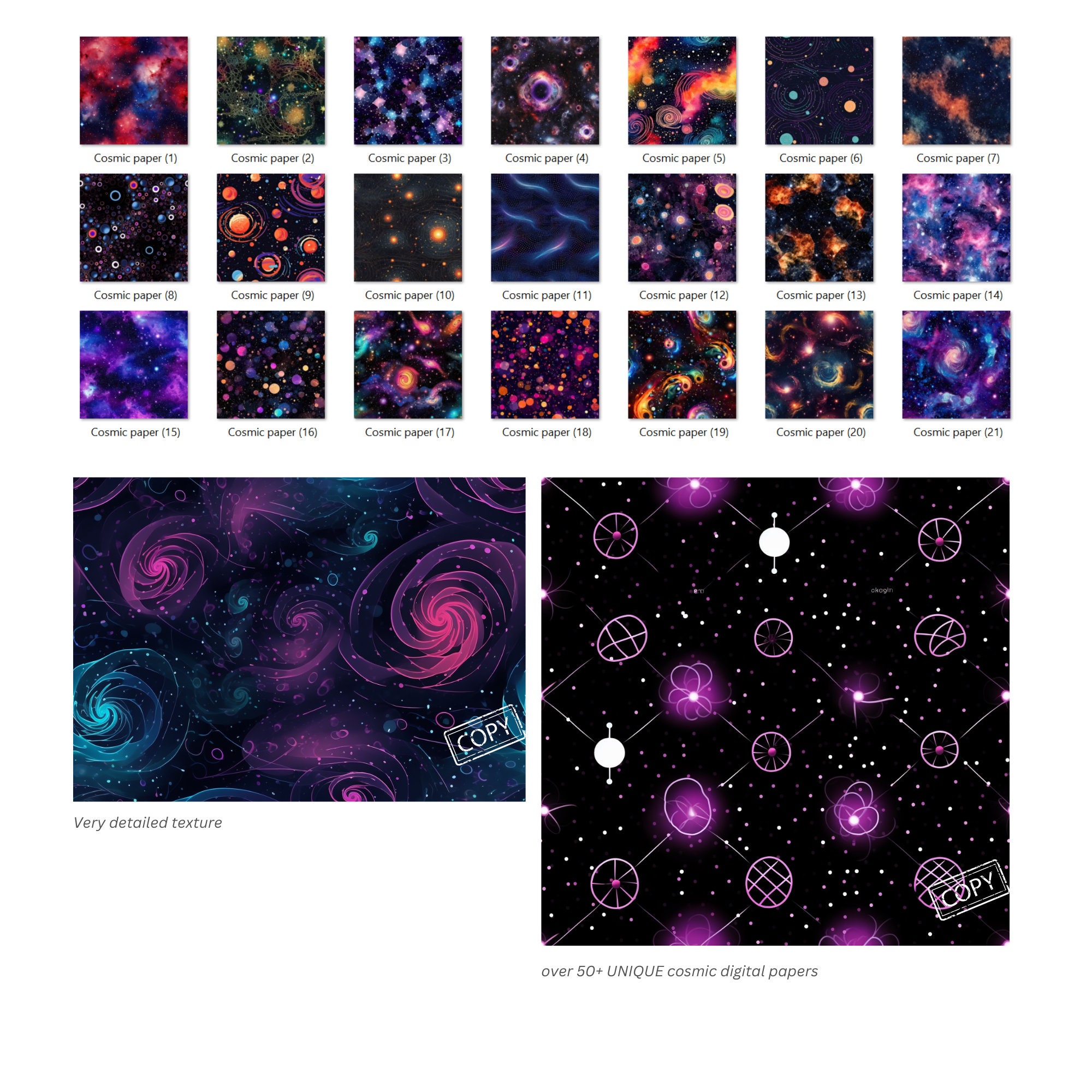 50 Seamless COSMIC Repeateable Pattern Digital Paper Pack, Commercial ...