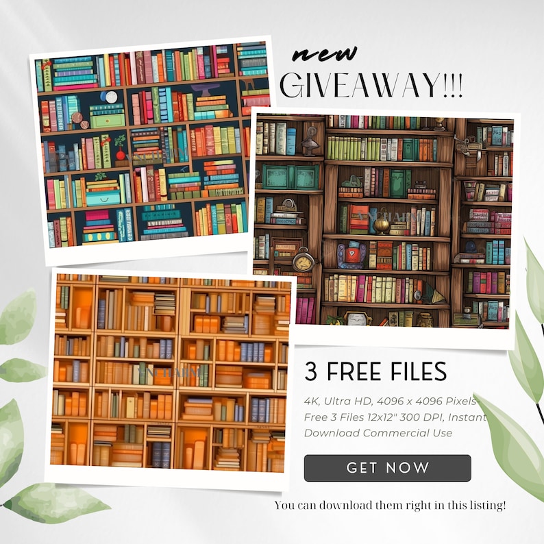 90+ Bookshelf Digital Paper, Seamless Library Pattern Pack, Book Lover ...