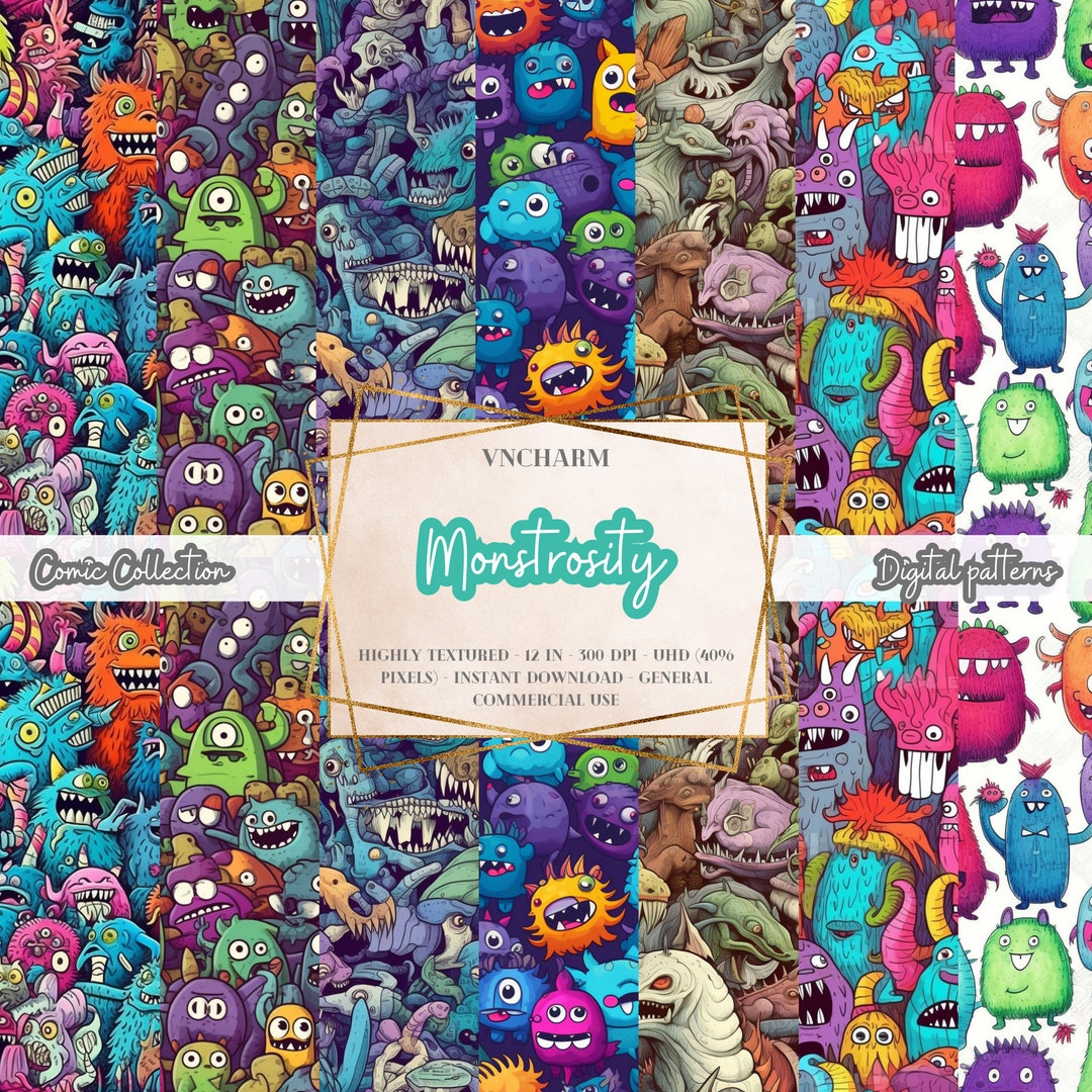 70 Seamless Monster Digital Paper Pack 4K, UHD Monster Patterns ...
