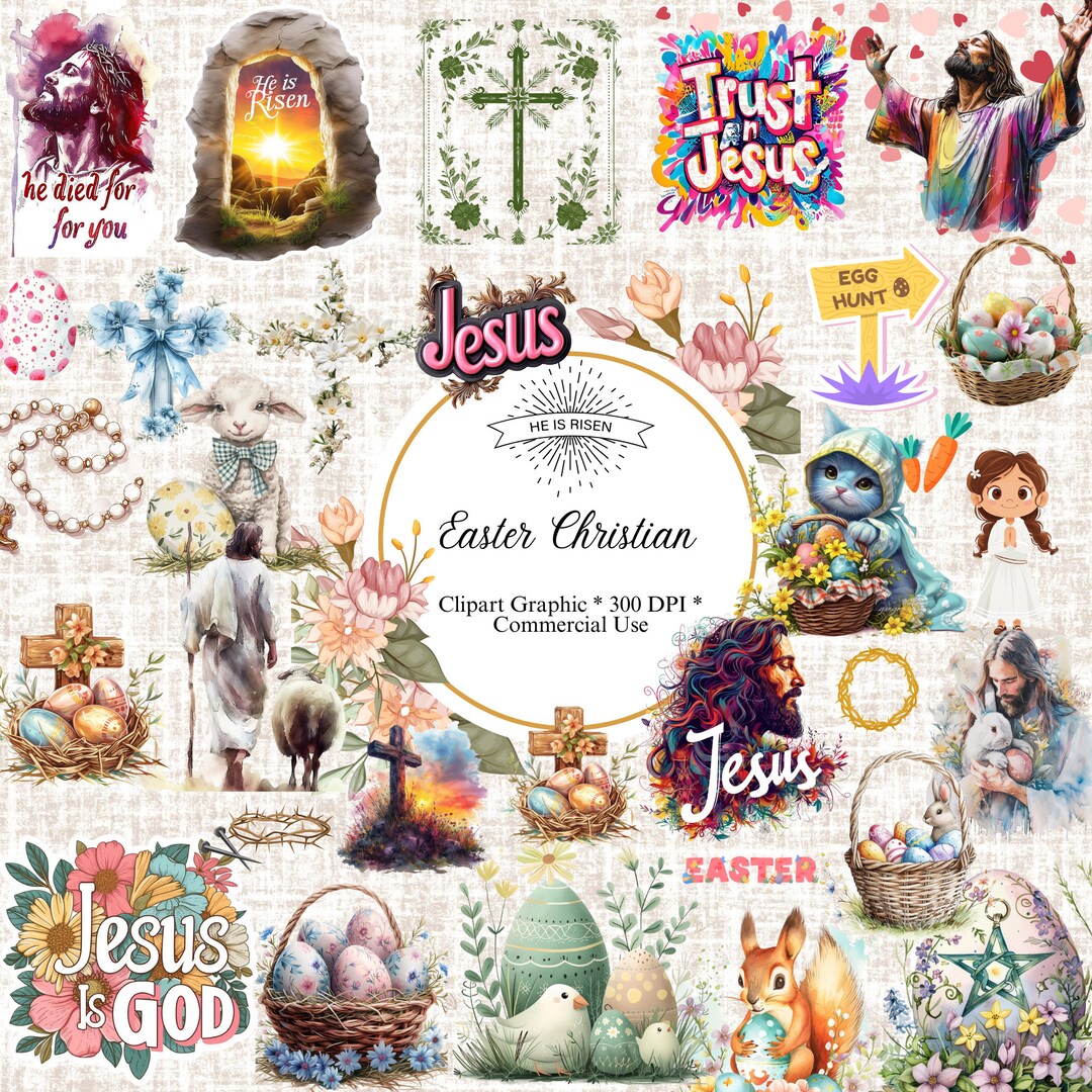 Easter Christian Clipart Bundle, High-quality PNG, Instant Download ...