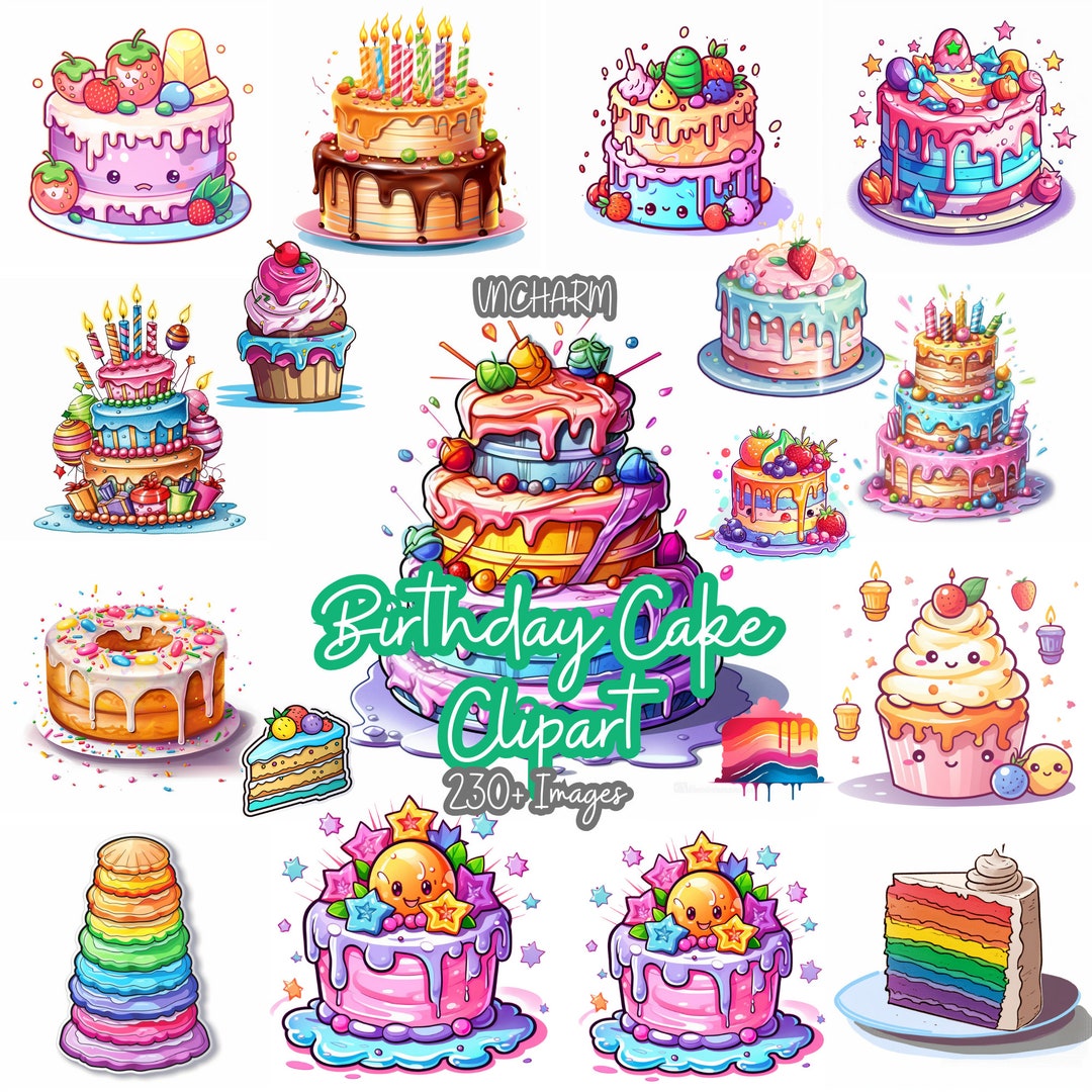 450 Colorful Birthday Cake Clipart etsy Clipart Bundle, High-quality ...