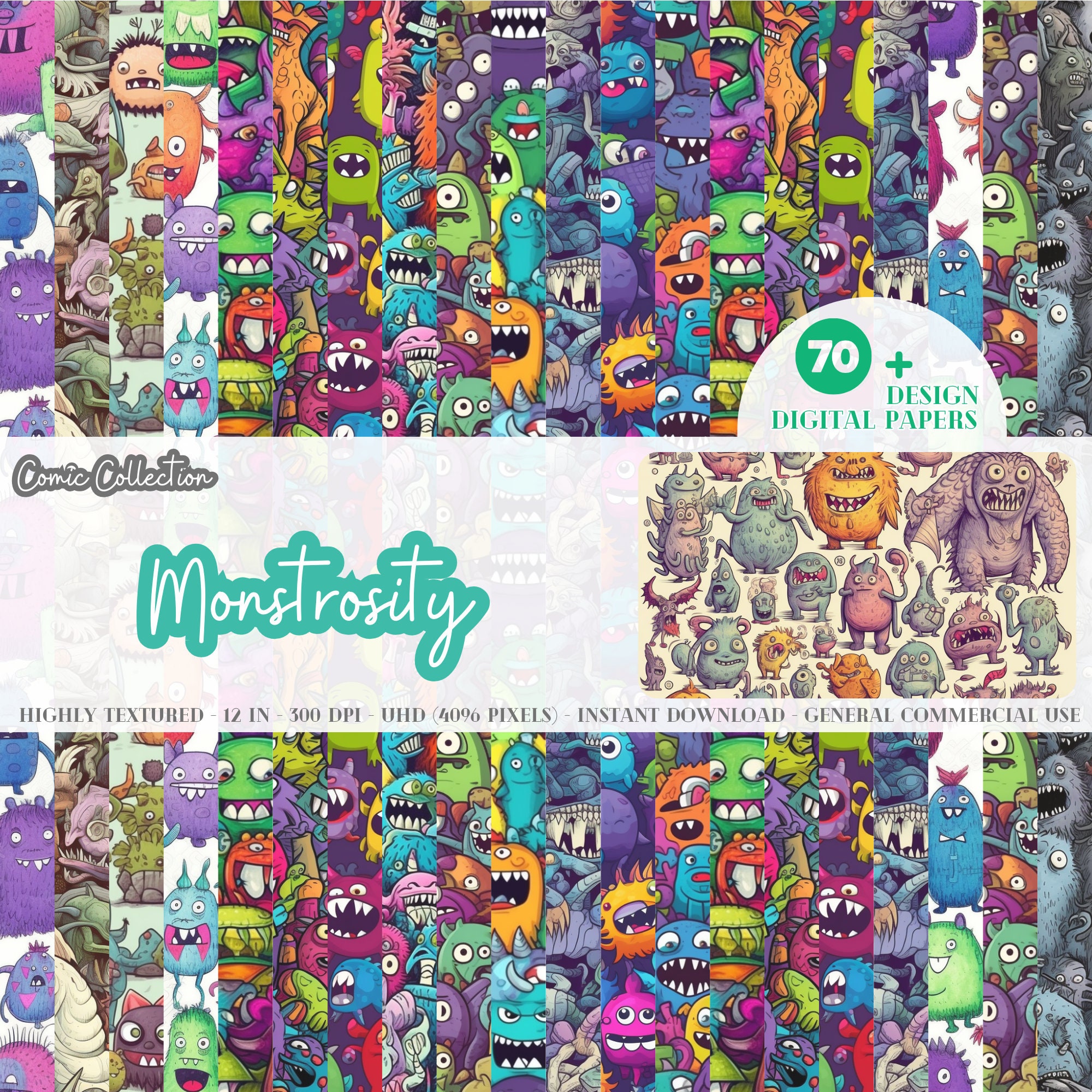 70 Seamless Monster Digital Paper Pack 4K, UHD Monster Patterns ...