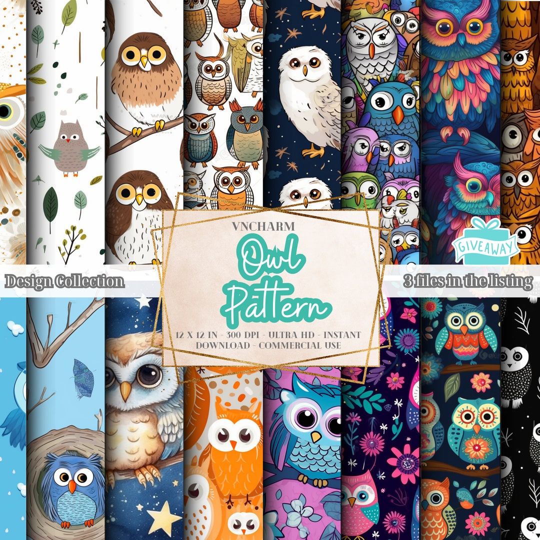 60+ Woodland Owl Seamless Pattern Digital Paper Pack -digital Papers ...