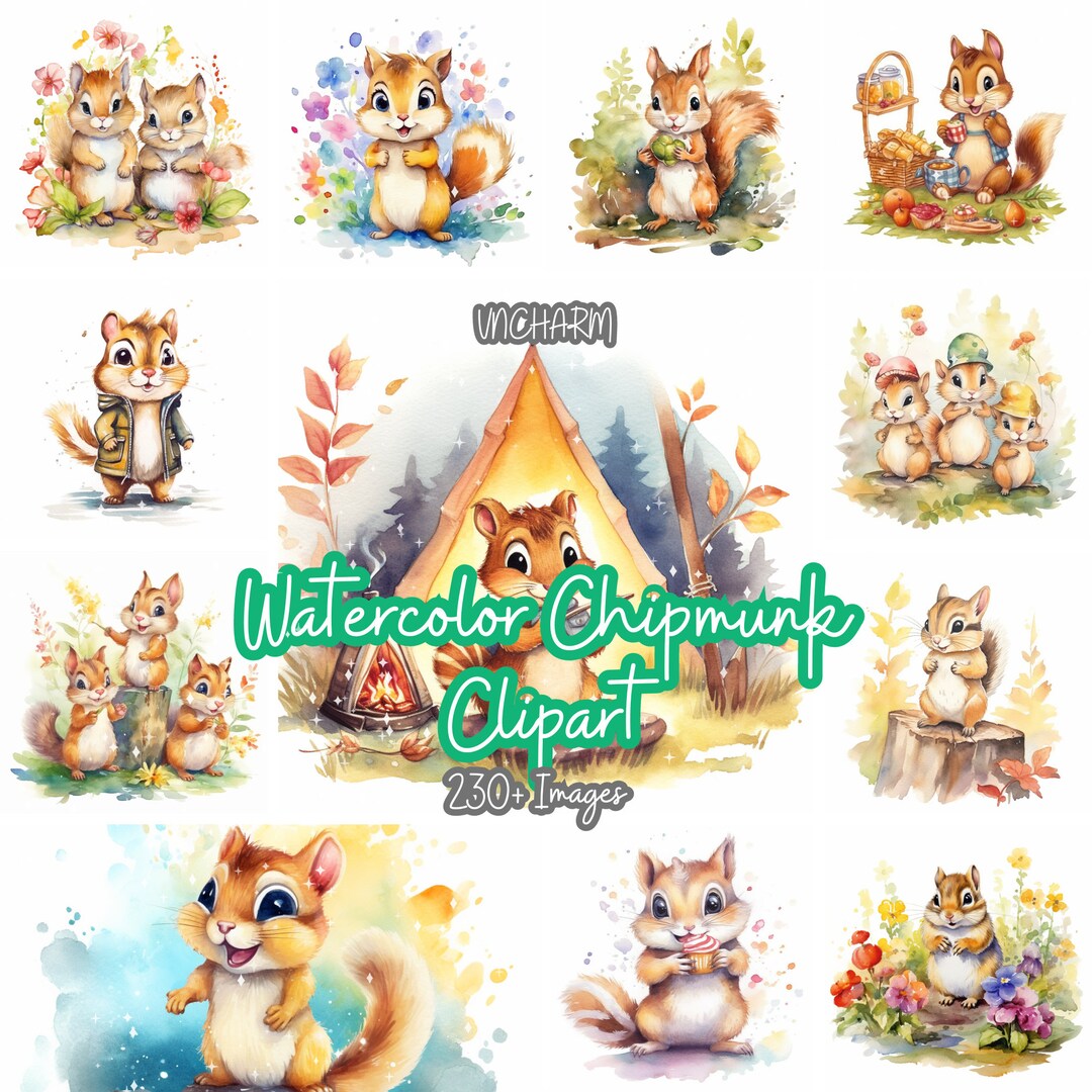 230 Watercolor Chipmunk Clipart etsy Clipart Bundl, High-quality PNG ...