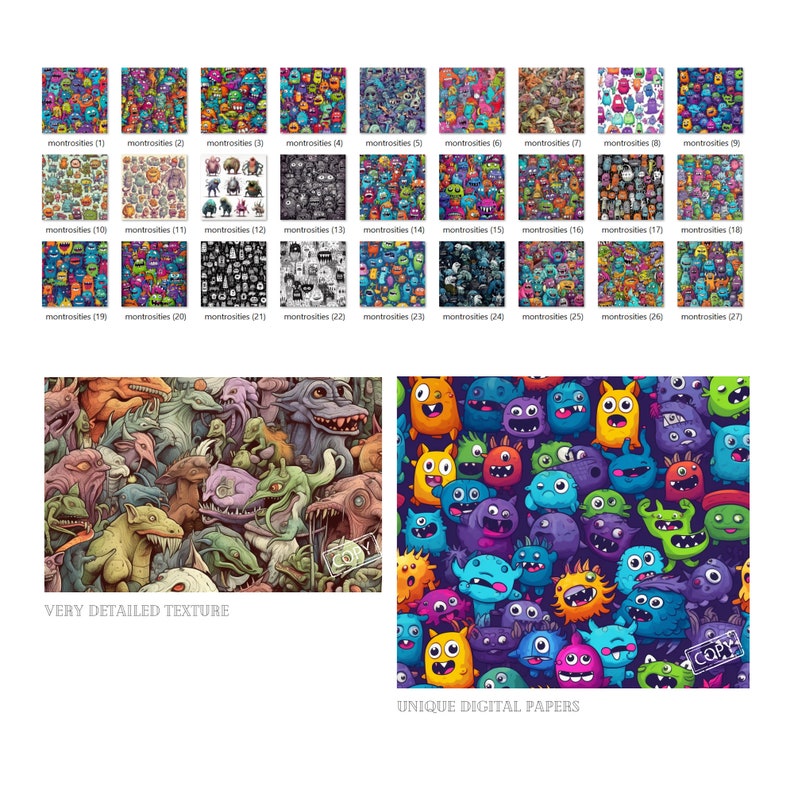 70 Seamless Monster Digital Paper Pack 4K, UHD Monster Patterns ...