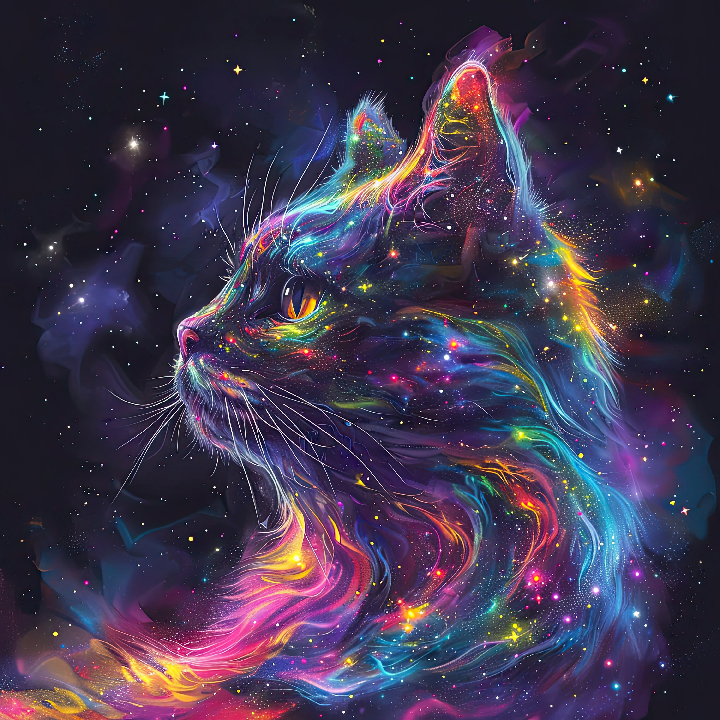 Neon Cat Art Print 4K, Ultra HD, 4096 X 4096 Px 12x12 300 Dpi Instant Download Commercial Use ...