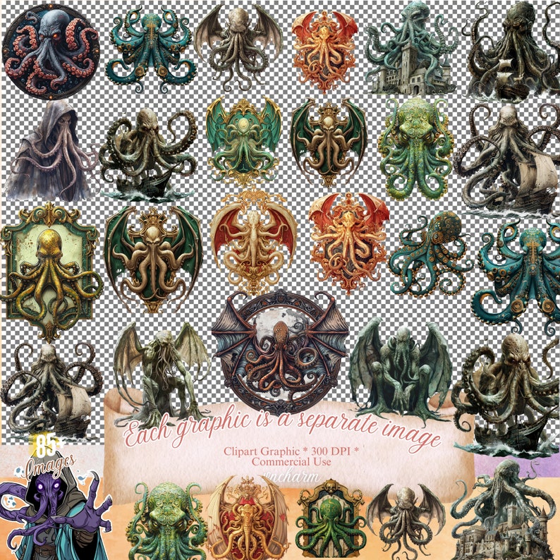 Cthulhu Clipart Bundle PNG, Eldritch Horror Digital Download, Lovecraft ...