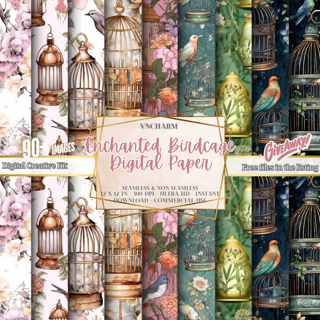 90 Enchanted Bird Cage Bouquet Seamless Pattern, 4K, Ultra HD, 4096 X ...