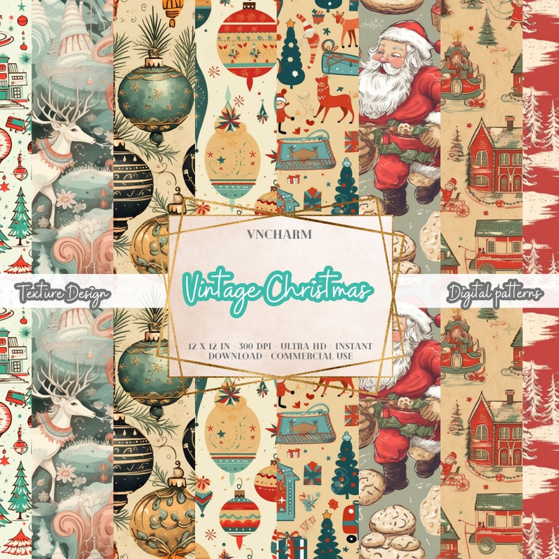 100 Seamless Vintage Christmas Digital Paper Pack 4K, UHD Christmas ...
