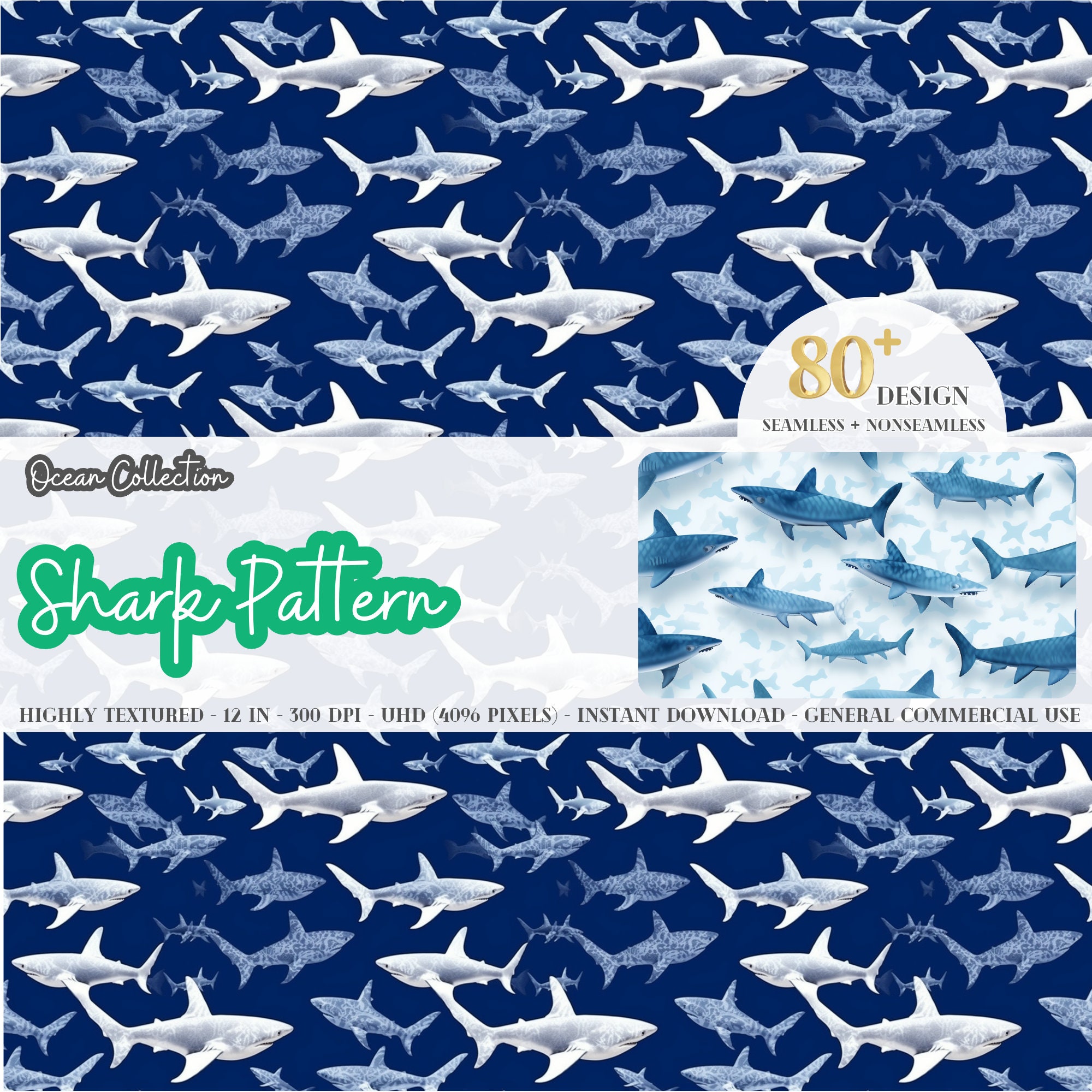 80 Seamless Shark Pattern 4K, UHD Shark Patterns, Digital Paper ...