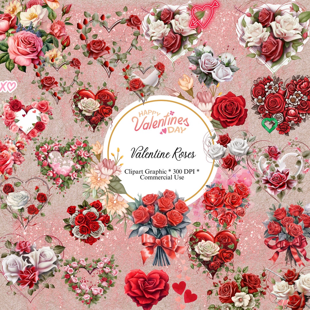 230 Valentine Roses Clipart: Etsy Clipart Bundle, High-quality PNG ...