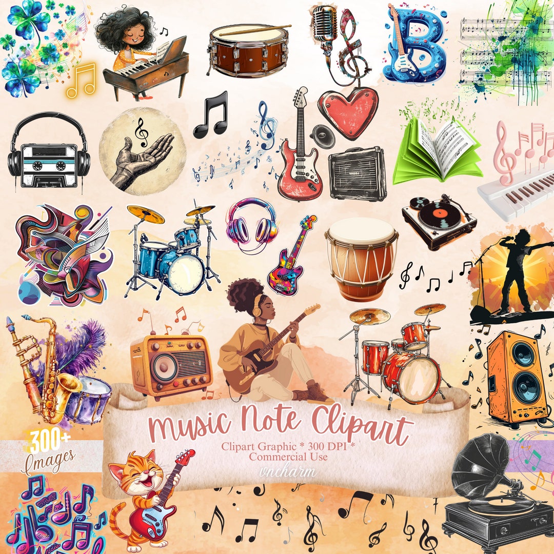 300 Musical Notes Clipart, Abstract Music Symbols, Music Notation Png ...