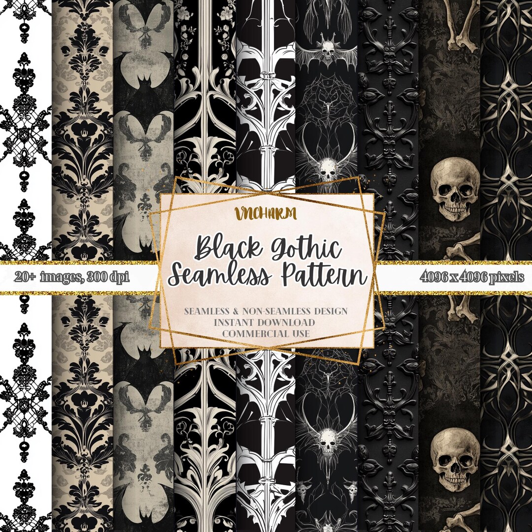 22+ Seamless Black Gothic Pattern -4K, Ultra HD, 4096 X 4096 Px, 12x12 ...