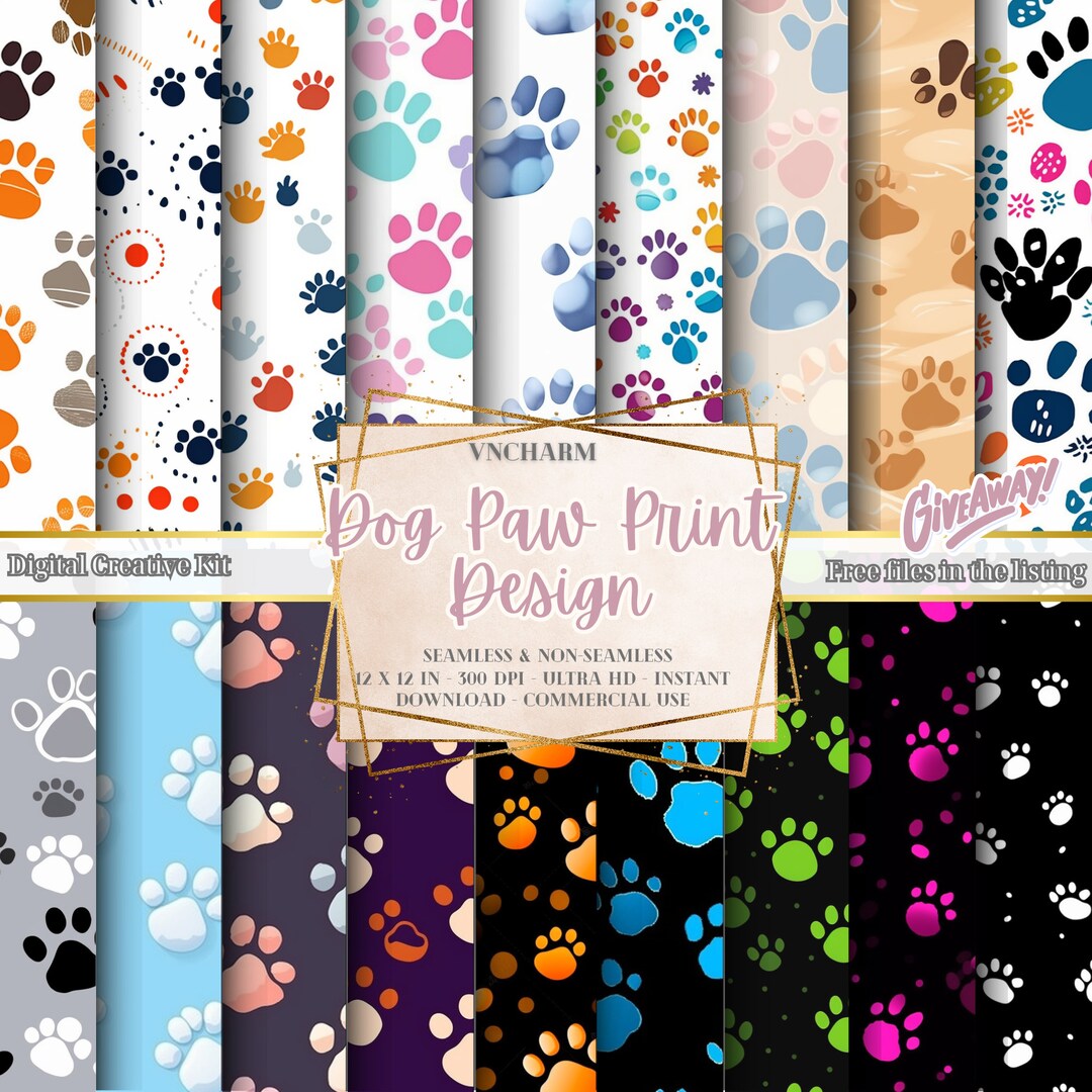 60 Dog Paw Print Seamless & Non-seamless Digital Paper 4K, UHD 12x12 ...