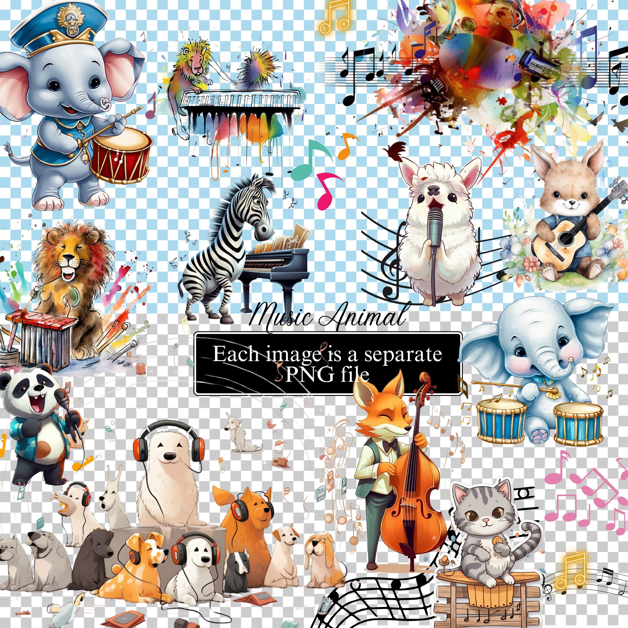 230 Animal Music Clipart: Etsy Clipart Bundle, High-quality PNG ...