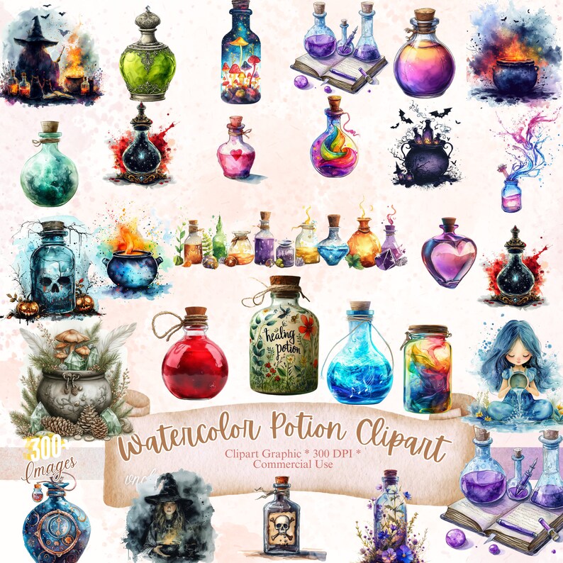 290 Potion Clipart, Watercolor Potion, Witchy Clipart, Witch Potion ...