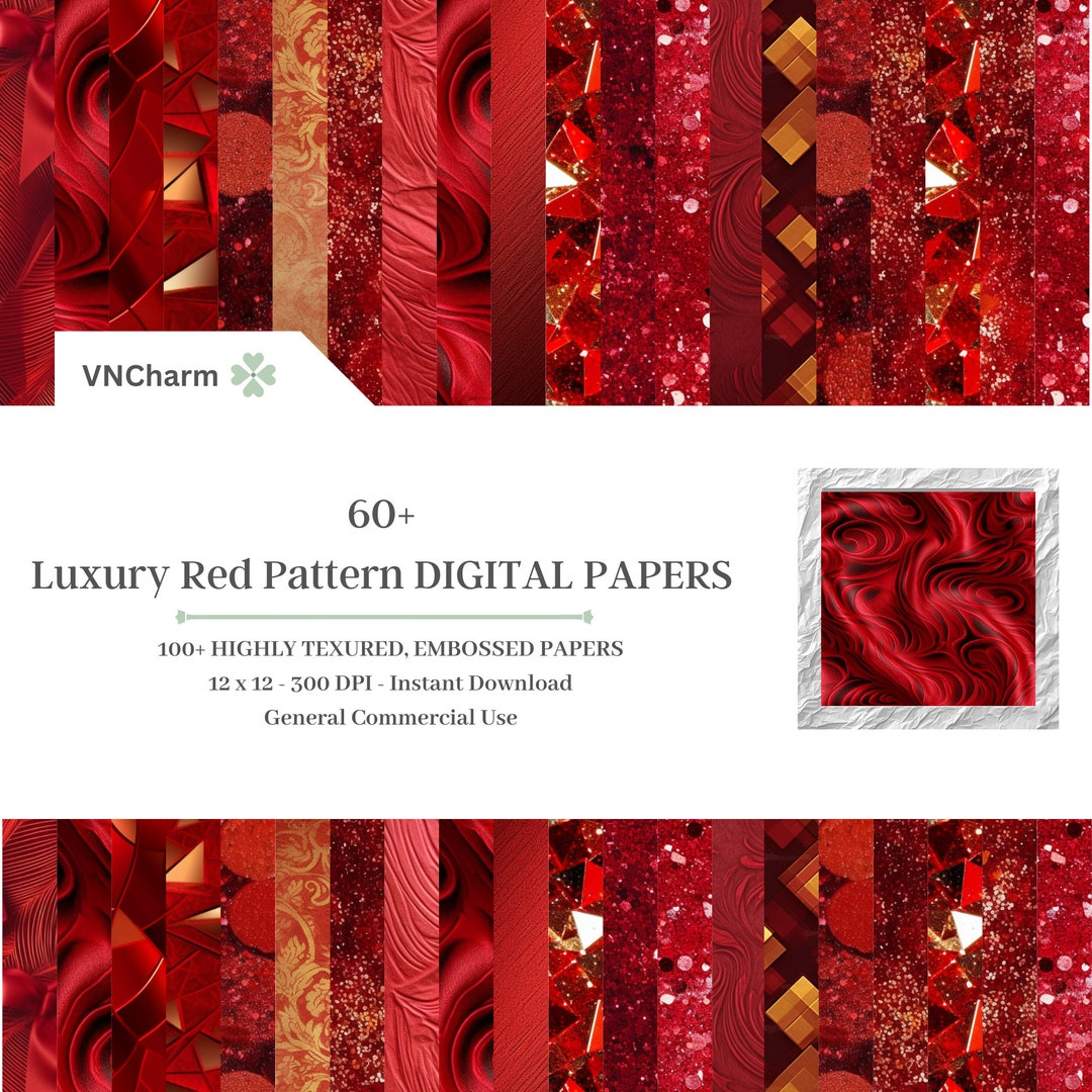 60 Seamless LUXURY RED PATTERN Digital Paper Pack 1digital Papers 12x12 ...