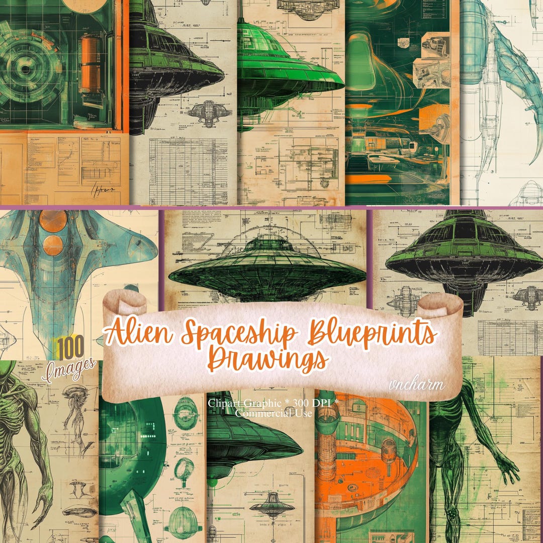 100 Alien Spaceship Drawings, Vintage, Alien Spaceship Schematic ...