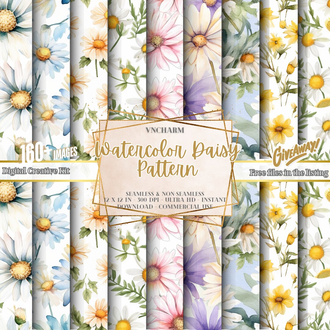 160+ Watercolor Daisy Pattern | Daisy Flower Digital Papers Digital ...
