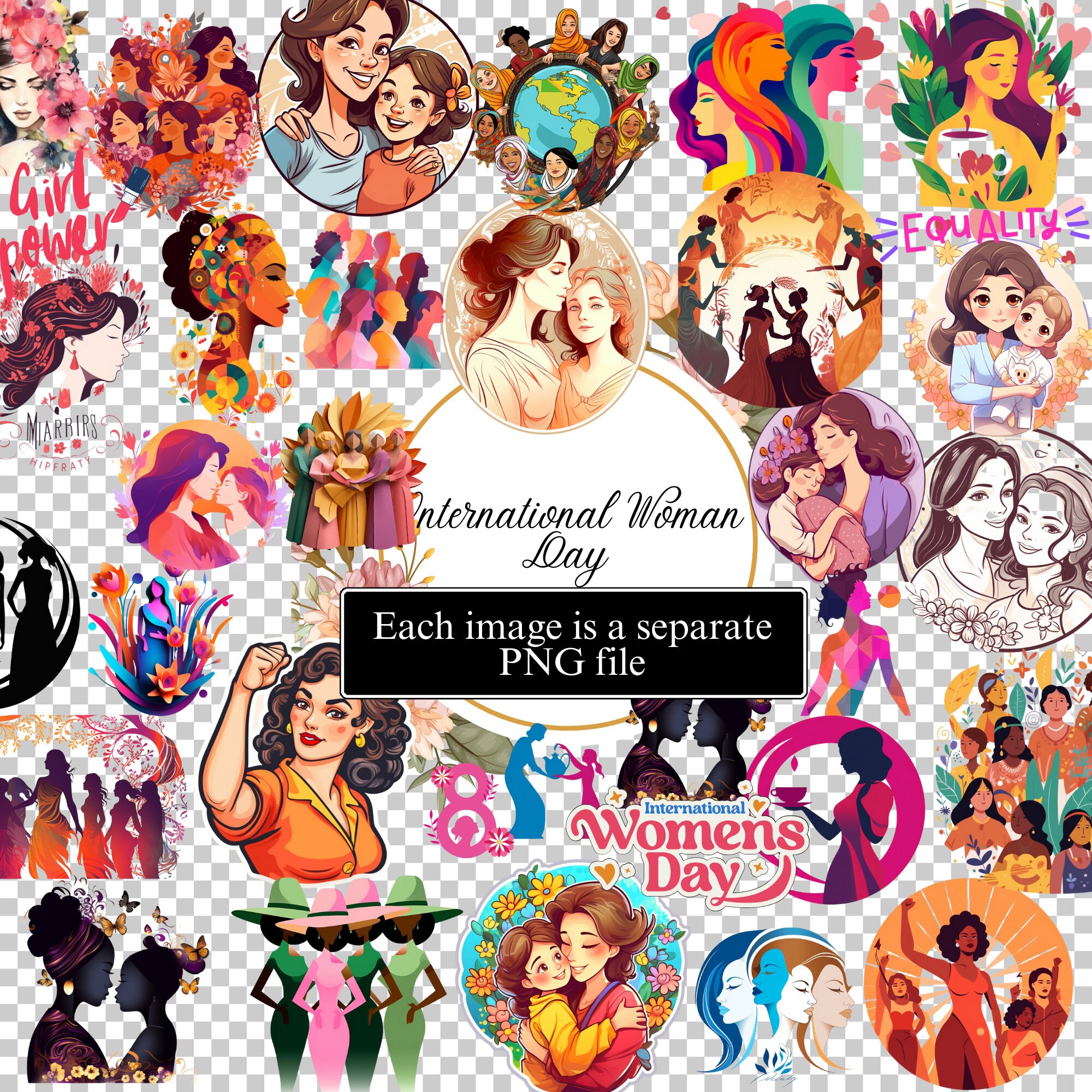 400+ International Women Day Clipart Bundle, High-quality PNG, Instant ...