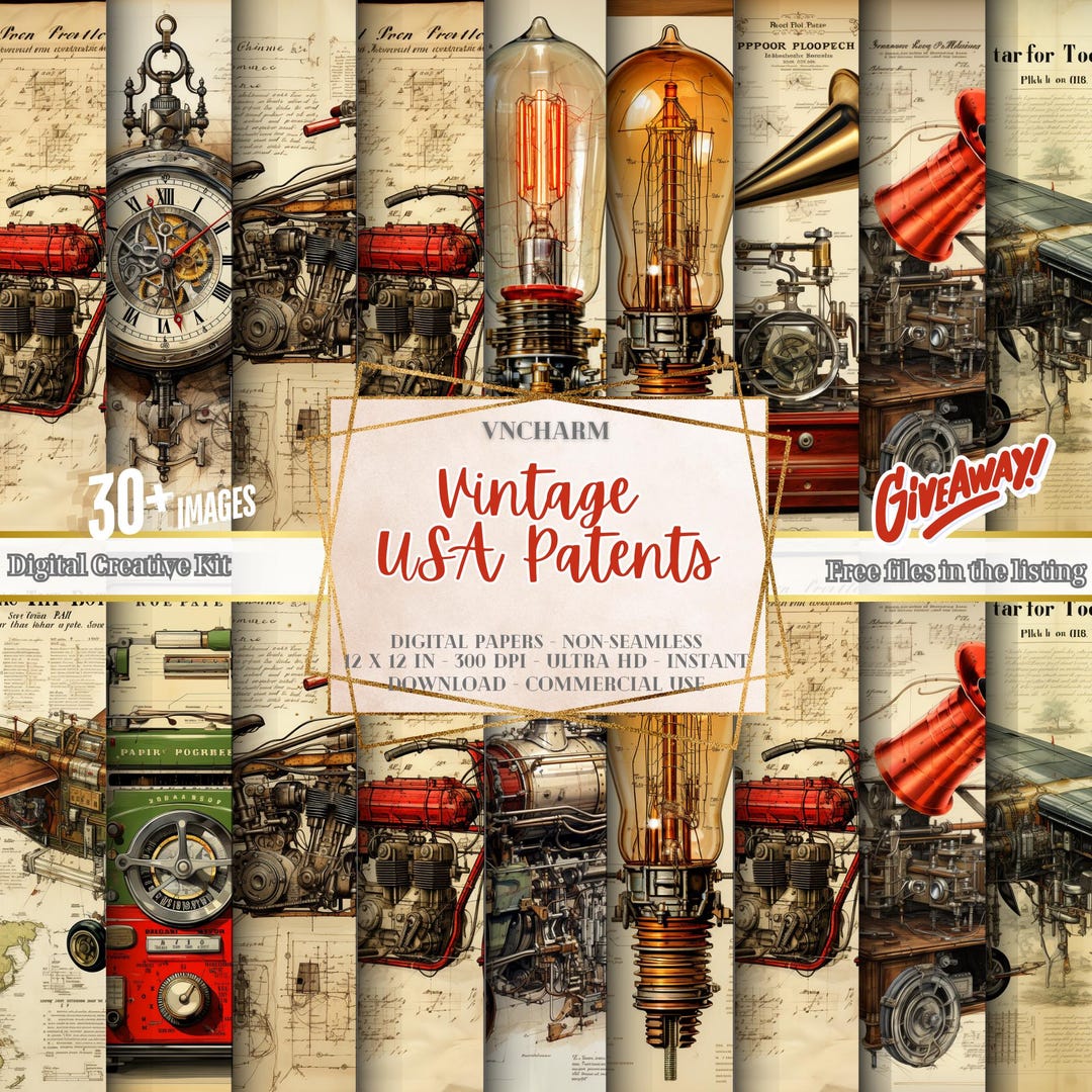 30+ Vintage US Patents Pack - Patent Poster, Patent Prints, Bundle, Set ...