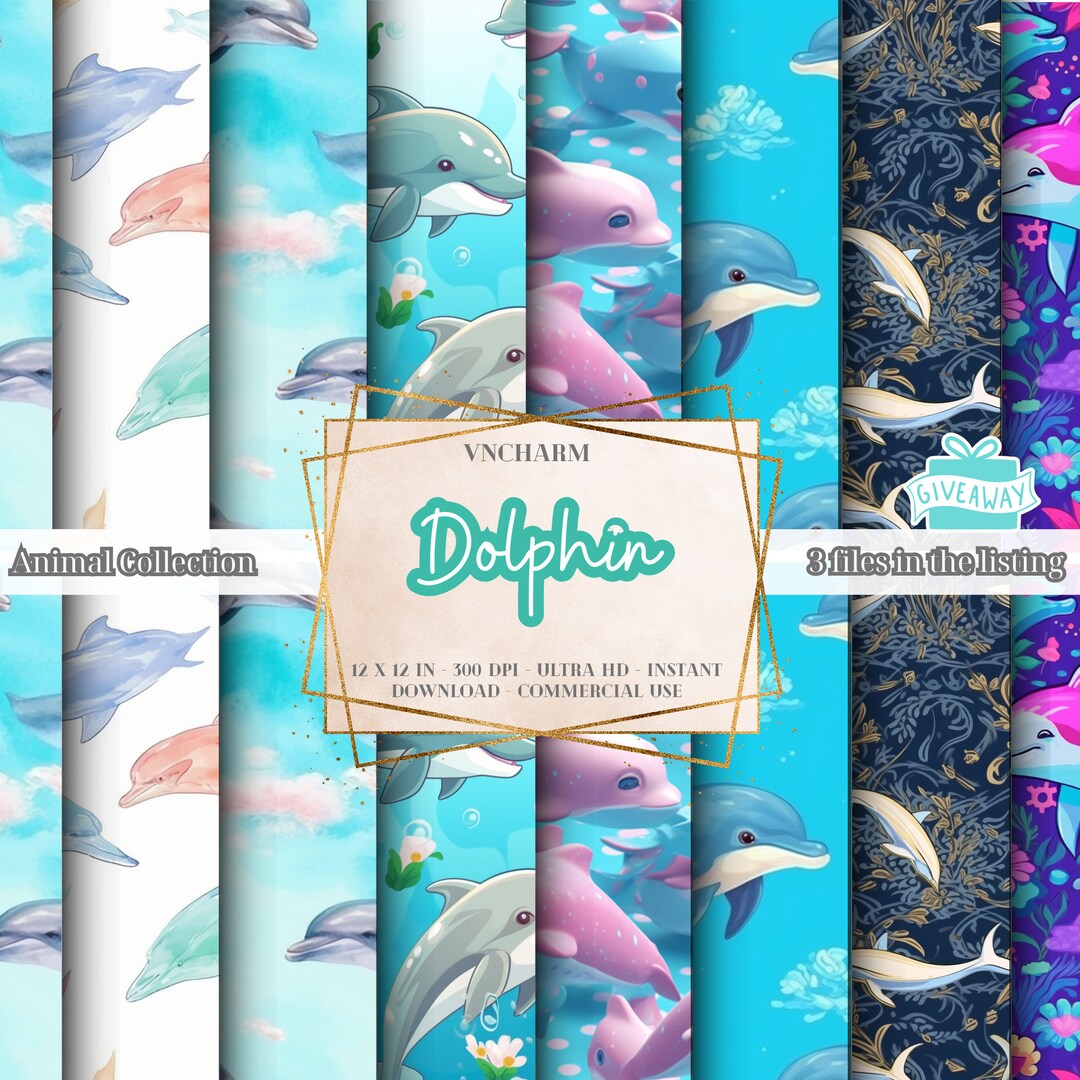 80 Dolphin Seamless Pattern digital Paper 12x12 300 Dpi Instant ...