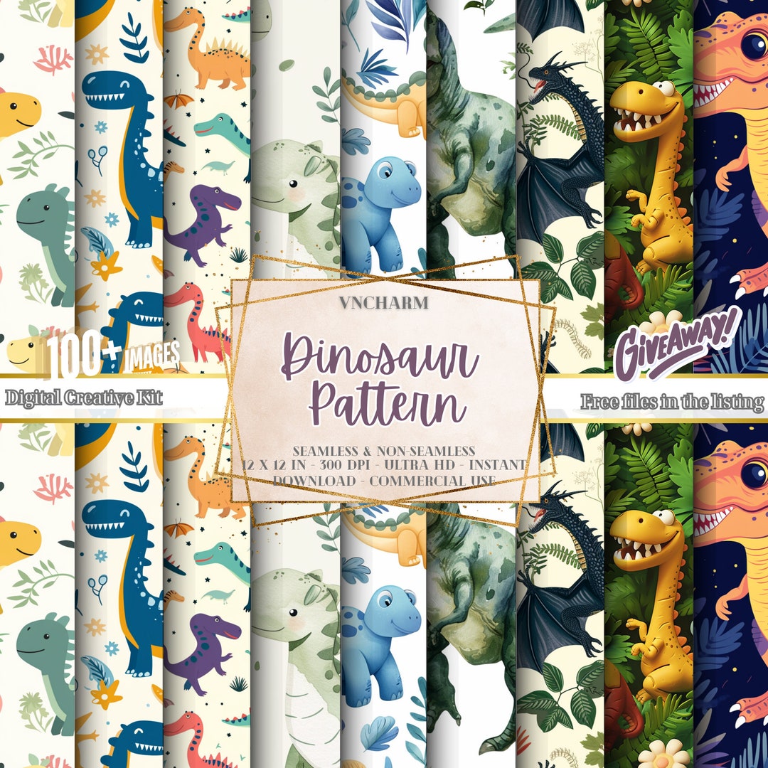 100 Dinosaur Pattern Digital Paper, 4K, UHD, 4096 X 4096 Pixel, 300 DPI ...