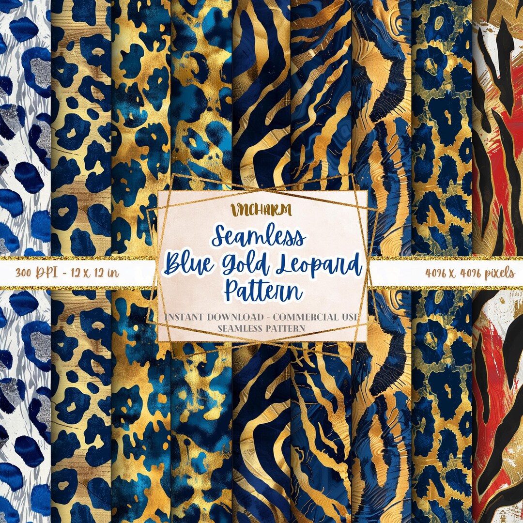 10+ Seamless Blue Gold Leopard Pattern Digital Papers – Sublimation ...