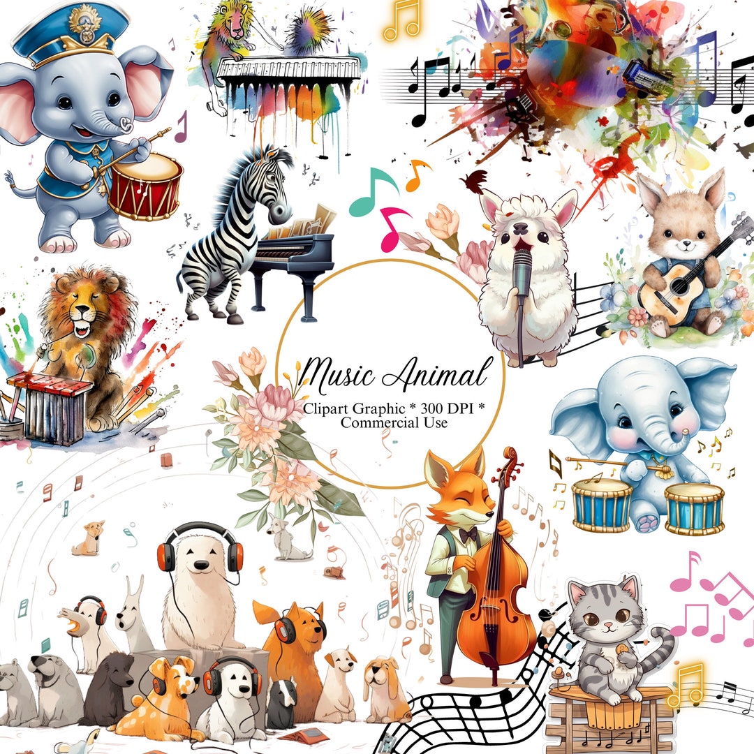 230 Animal Music Clipart: Etsy Clipart Bundle, High-quality PNG ...