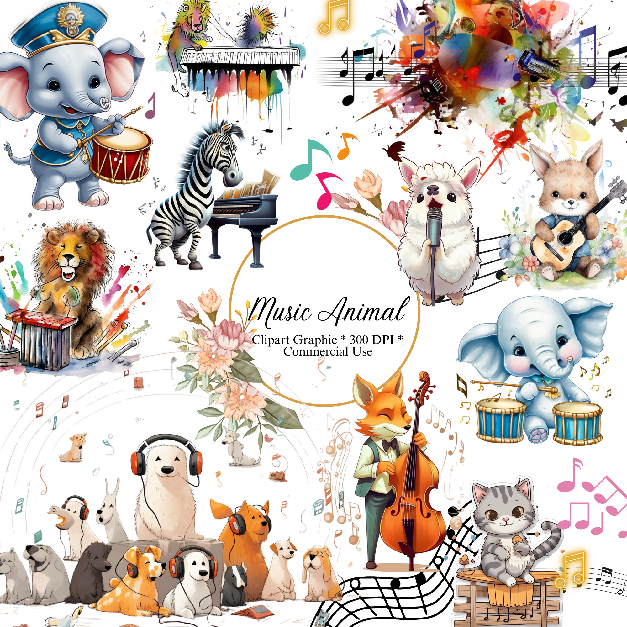 230 Animal Music Clipart: Etsy Clipart Bundle, High-quality PNG ...