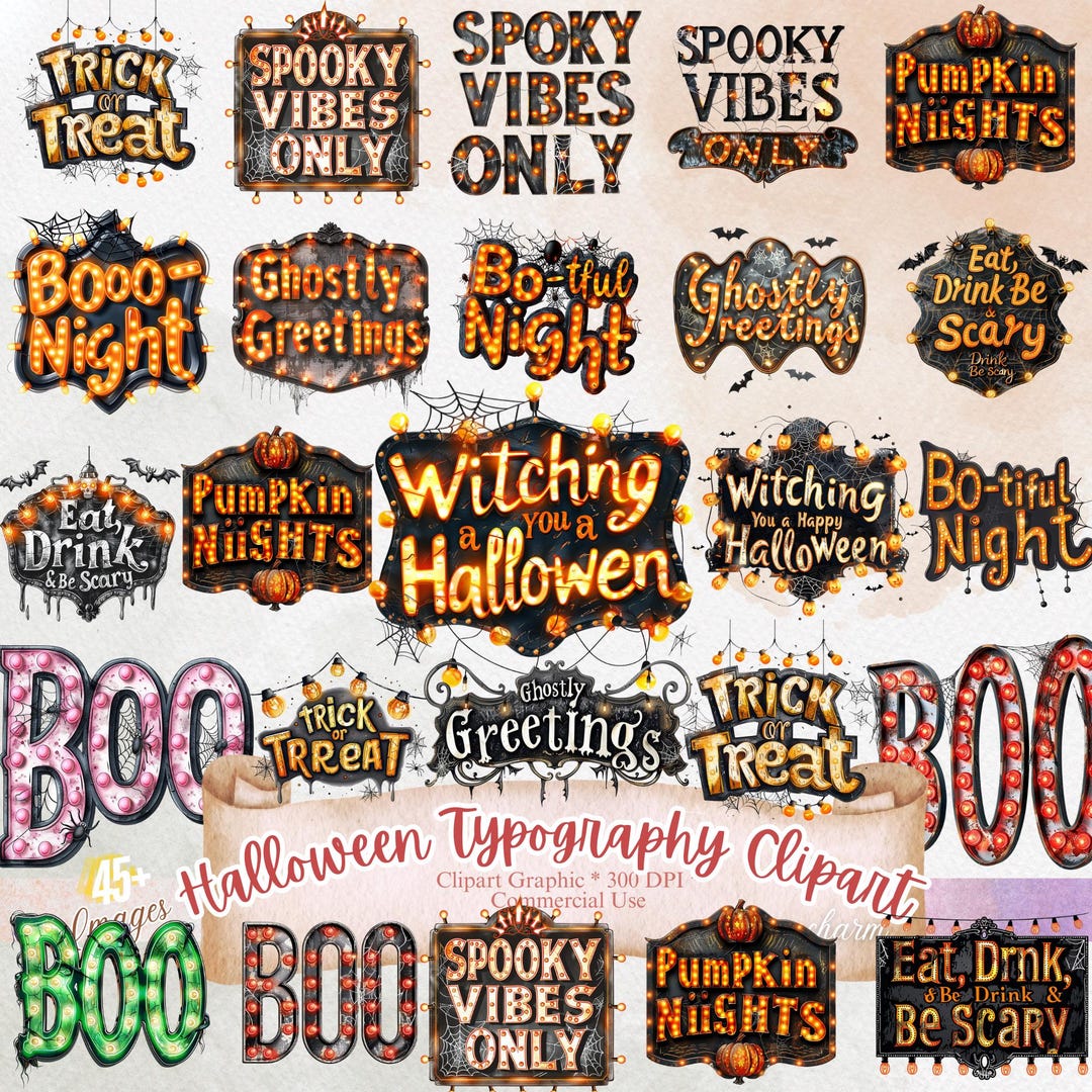 45+ Halloween Typography Clipart, Halloween Quote Digital Paper ...