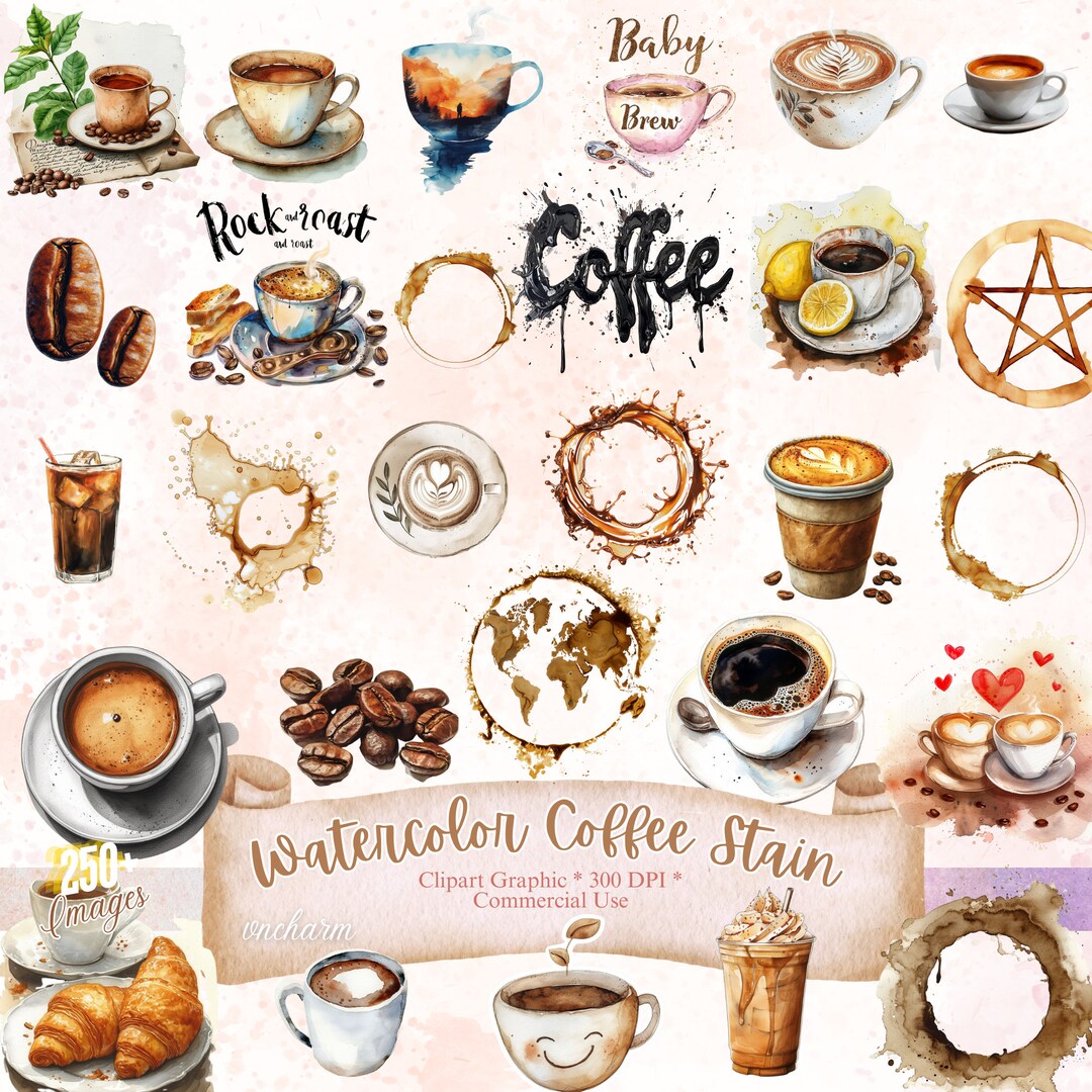 270 Watercolor Coffee Cup Clipart,, Coffee Art, Coffee Clip Art, Coffee ...