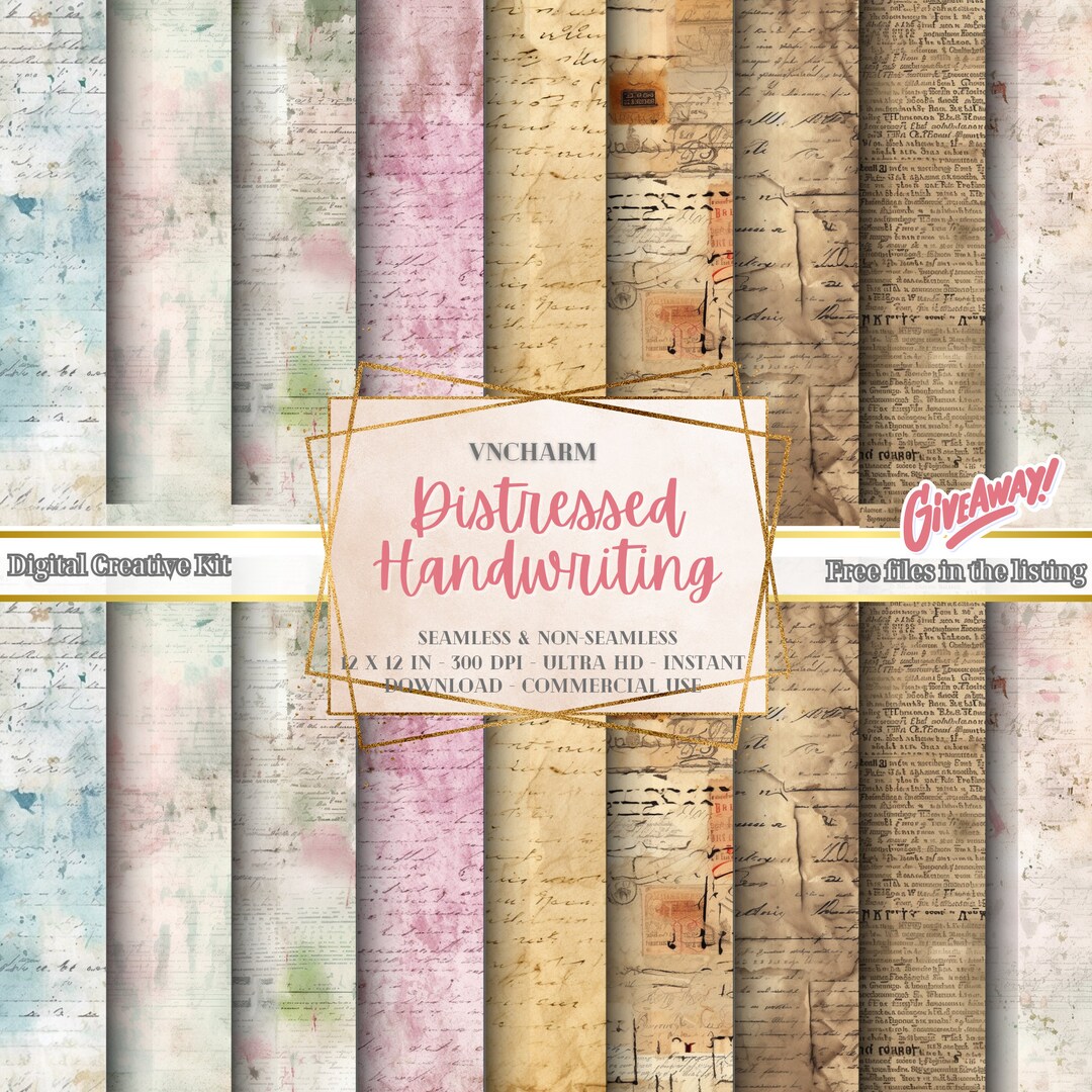 40+ Distressed Handwriting Digital Paper Pack - Printable Digital ...