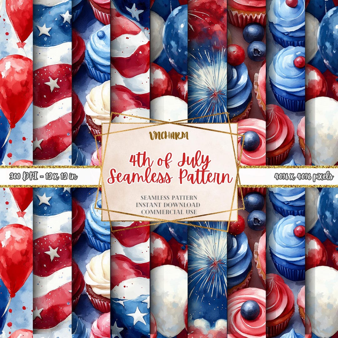 40+ 4th of July Celebration Seamless Pattern ( Ultra HD, 4096 X 4096 Px ...