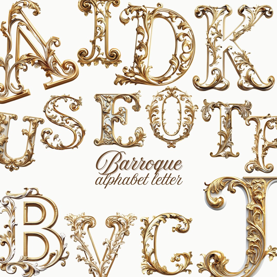 Rococo Alphabet & Number| 3D Baroque Alphabet, Baroque Letters ...