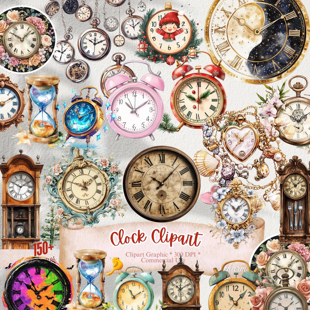 150 Clock Clipart Clock Face Clipart Analog Clock Png Digital Download ...