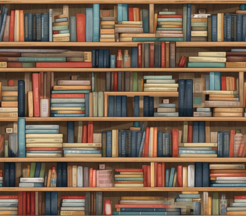 90+ Bookshelf Digital Paper, Seamless Library Pattern Pack, Book Lover ...
