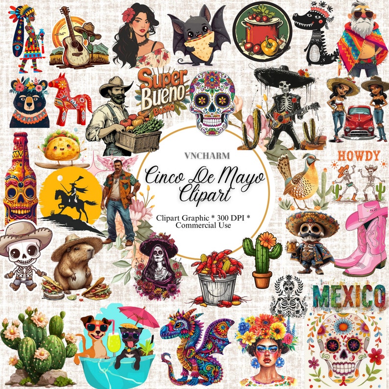 Cinco De Mayo Clipart: 160 Mexican Clipart Bundle, Sombrero, Chili ...