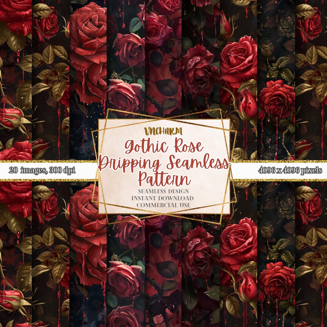 Seamless Red Rose Dripping Patterns | Gothic Rose Patterns | 12x12 ...