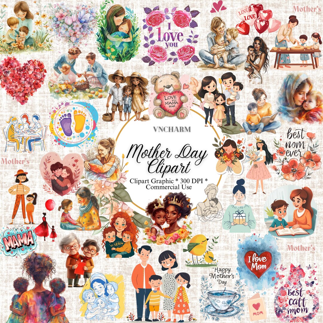240 Mother Day Clipart: Clipart Bundle, Mother Clipart, Happy Mother ...