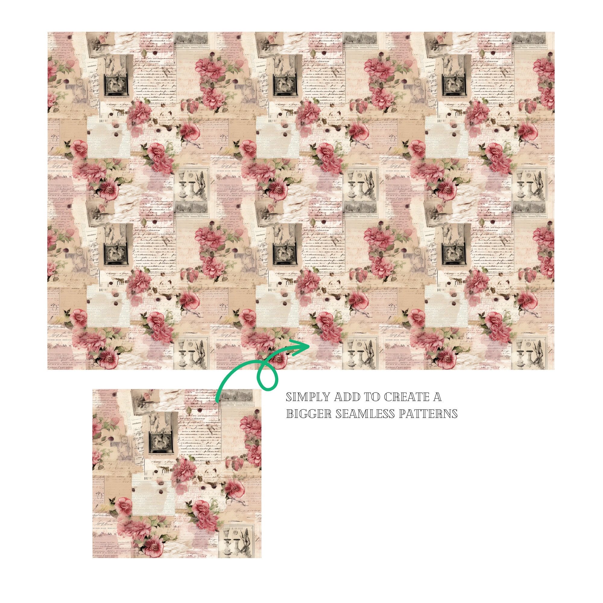 60 Seamless Pink Ephemera Digital Paper Pack Printable Digital Papers ...