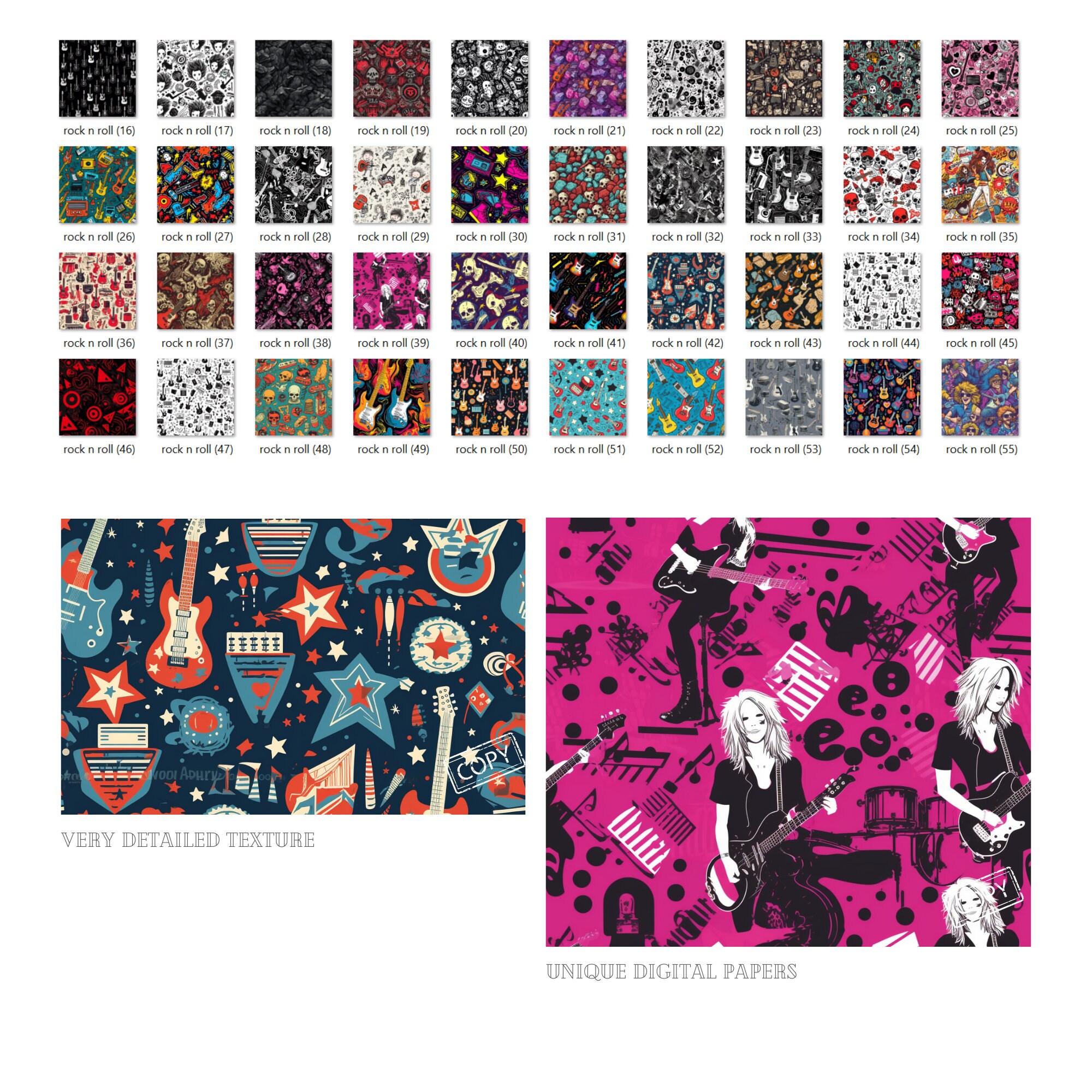 90 Rock N Roll Digital Paper Pack 4K, UHD digital Art, Music Notes ...