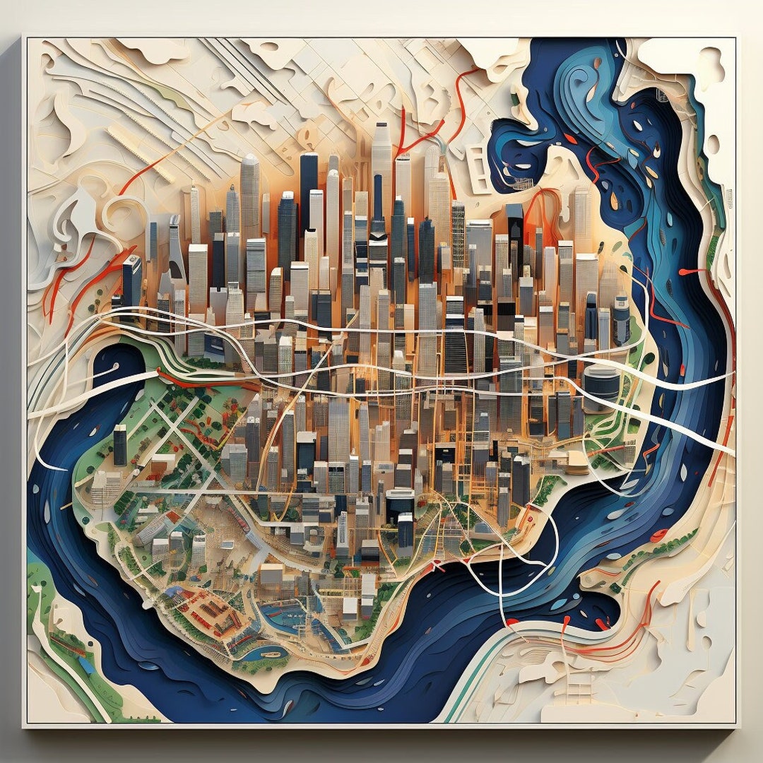 Digital City Map, Digital Print Art of 5 US Cities, Wall Art, High ...