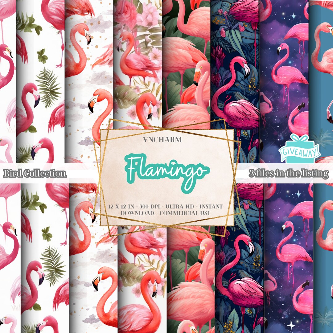 140 Flamingo Digital Paper, 12x12 300 Dpi Instant Download Commercial ...