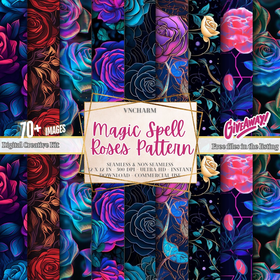 70 Fluorescent Roses Seamless & Non-seamless Pattern 4K, Ultra HD, 4096 ...