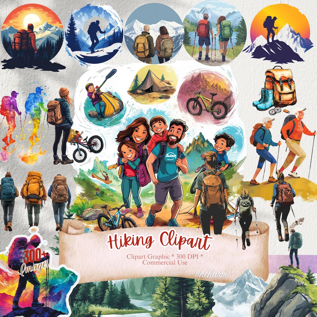 310+ Hiking Clipart: Hiking Clipart Bundle, Outdoor Adventure Images ...