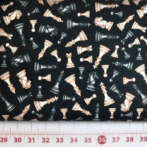 Checkmate-chess Pieces Tossed on Black B/g-bty-quilting Treasures - Etsy